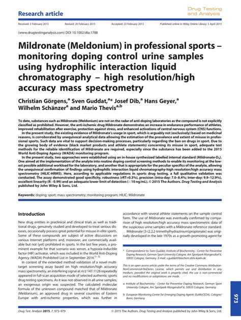 Pdf Mildronate Meldonium In Professional Sports Monitoring Doping Control Urine Samples