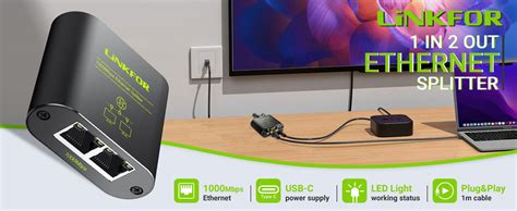 Linkfor Ethernet Splitter 1 To 2 Out 1000mbps Rj45 Gigabit Ethernet Cable Splitter With Usb