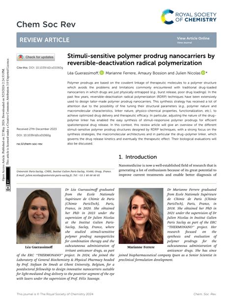 Pdf Stimuli Sensitive Polymer Prodrug Nanocarriers By Reversible