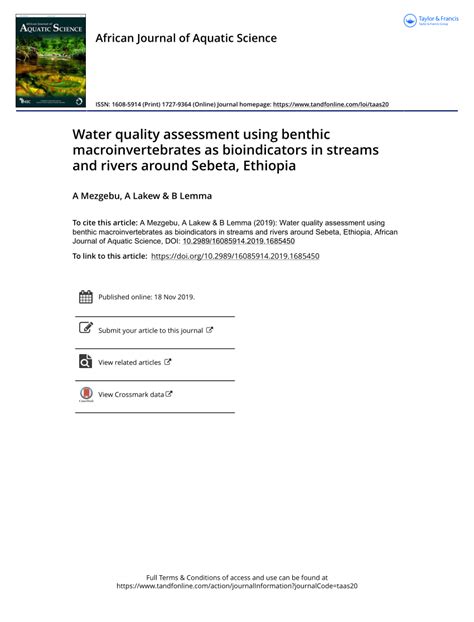 Pdf Water Quality Assessment Using Benthic Macroinvertebrates As Bioindicators In Streams And