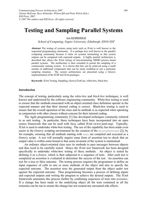 Pdf Testing And Sampling Parallel Systems