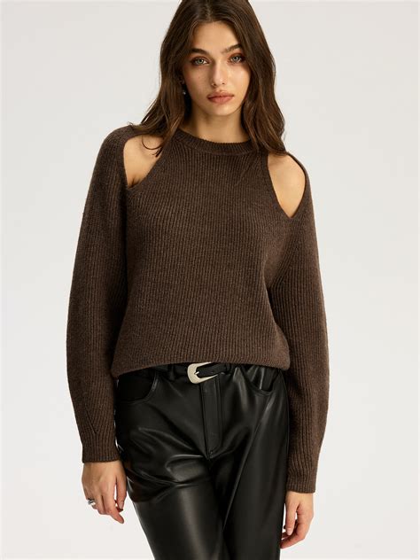 Cut Out Ribbed Knit Sweater Commense