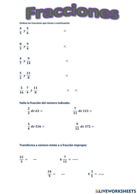 Fracciones Free Interactive Worksheets 1741191