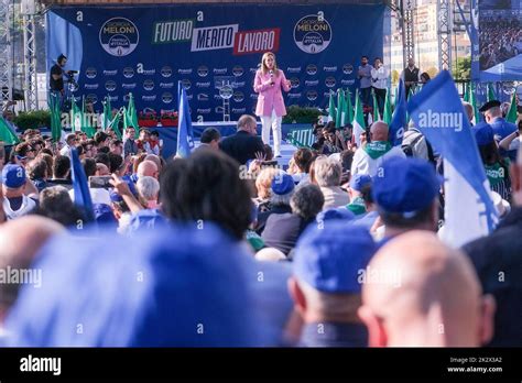 Giorgia Meloni Leader Fratelli D Italia At The End Of Campaign Rally