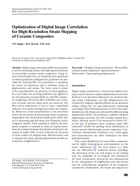Pdf Optimization Of Digital Image Correlation For High Resolution Strain Mapping Of Ceramic
