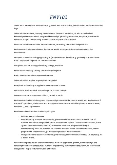 Lecture Notes Lecture All Env102 Science Is A Method That Relies On