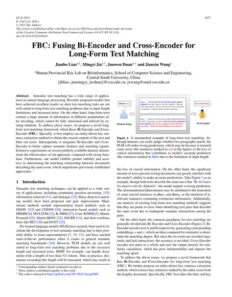 Pdf Fbc Fusing Bi Encoder And Cross Encoder For Long Form Text Matching