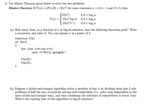 Solved Use Master Theorem Given Below To Solve The Two Chegg Com