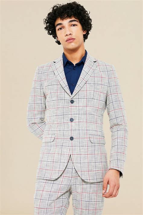 Mens Single Breasted Check Skinny Suit Jacket Boohoo Uk