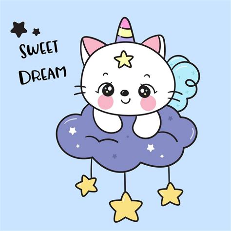 Cute Cat Unicorn On Cloud Kawaii Kitten 45093388 Vector Art At Vecteezy