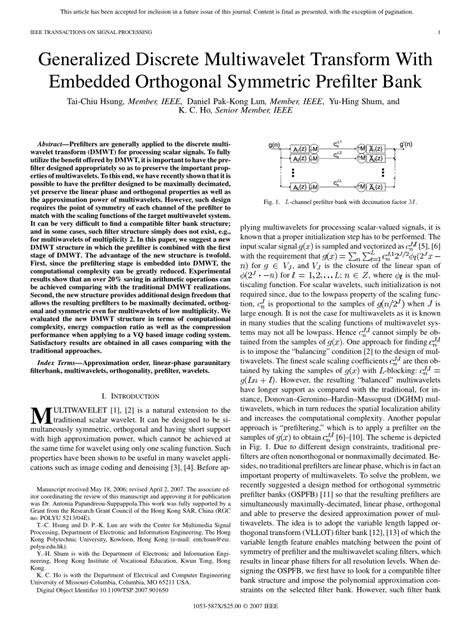 Pdf Generalized Discrete Multiwavelet Transform With Embedded Orthogonal Symmetric Prefilter Bank