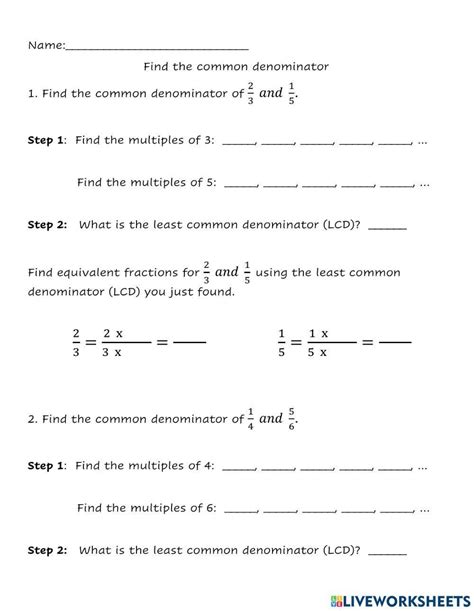 Least Common Denominator Worksheets Worksheets Library