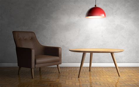 가죽 안락의 자 천장 램프와 사이드 테이블 인테리어 3 차원 렌더링 0명에 대한 스톡 사진 및 기타 이미지 0명 3차원 형태 가구 Istock