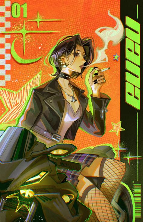 Safebooru 1girl Barcode Black Choker Black Hair Blowing Smoke