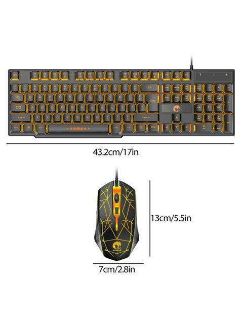 Keyboard And Mouse Set Mechanical Keyboard Wired Black Letters Through Orange Light Gaming