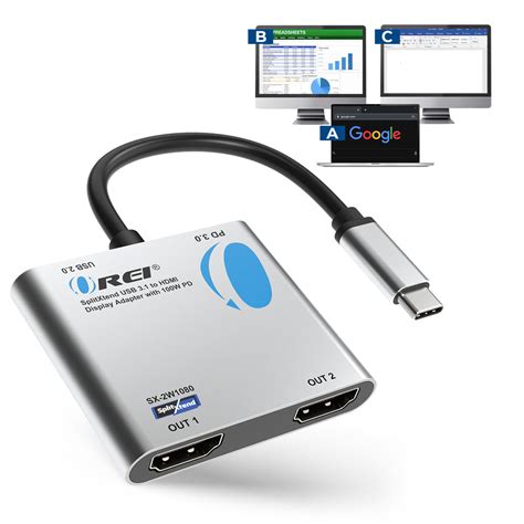 Splitxtend Usb 3 1 To Hdmi Display Adapter With 100w Pd Sx 2w1080 Orei