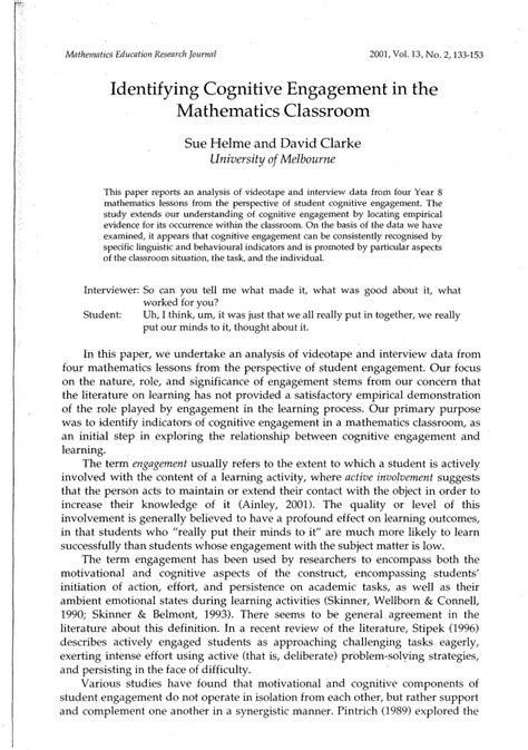 pdf identifying cognitive engagement in the mathematics classrooms