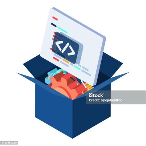 아이소메트릭 컴퓨터 프로그래밍 언어가 상자에서 나옵니다 3차원 형태에 대한 스톡 벡터 아트 및 기타 이미지 3차원 형태 개념 개발 Istock