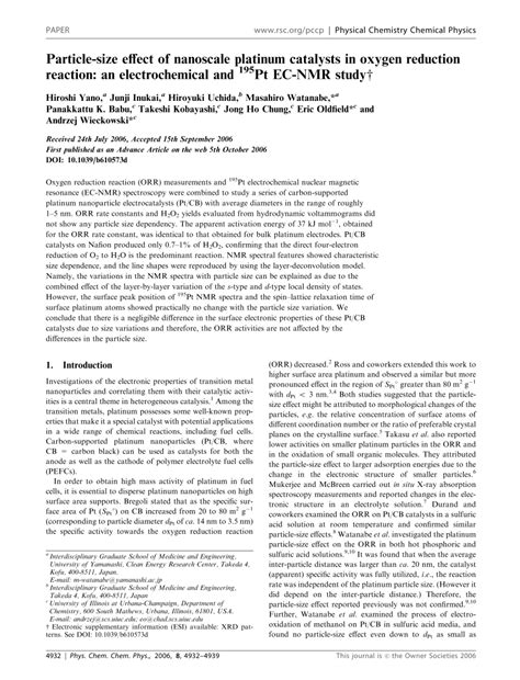 Pdf Particle Size Effect Of Nanoscale Platinum Catalysts In Oxygen Reduction Reaction An