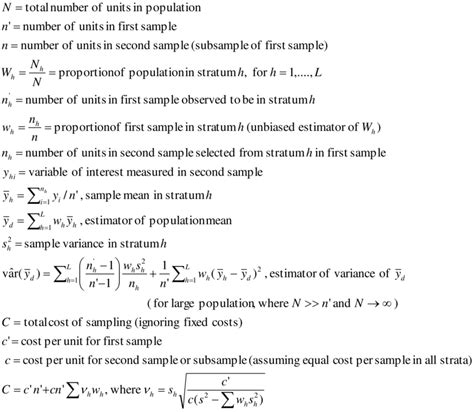Notation And Equations Used In Double Sampling For Stratification