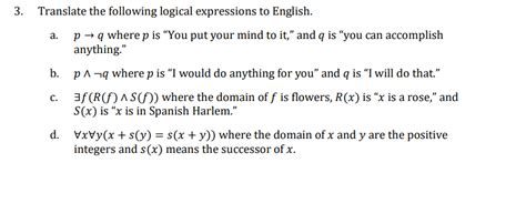 Solved 3 Translate The Following Logical Expressions To