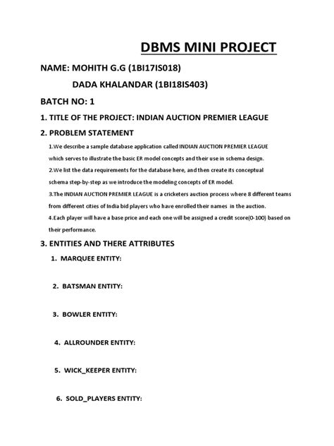 Dbms Mini Project Name Mohith Gg 1bi17is018 Dada Khalandar 1bi18is403 Batch No 1 Pdf