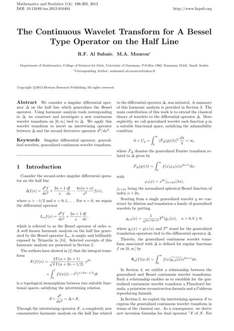 Pdf The Continuous Wavelet Transform For A Bessel Type Operator On The Half Line