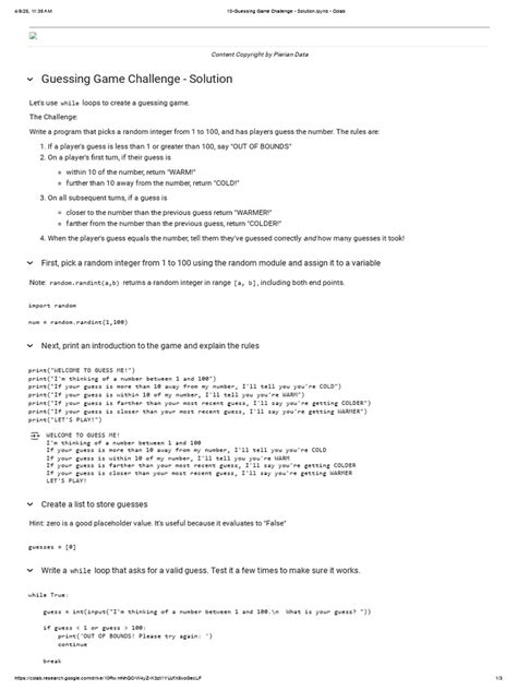 10 Guessing Game Challenge Solution Ipynb Colab Pdf Computer Programming Software