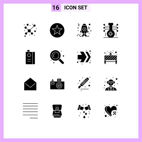 Set Of 16 Vector Solid Glyphs On Grid For Food And Development