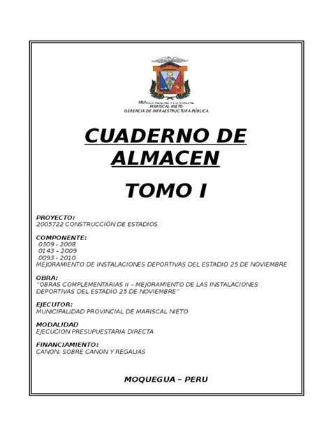 Caratula Cuaderno De Almacen Inf Final Estadio 25 Nov Pdf