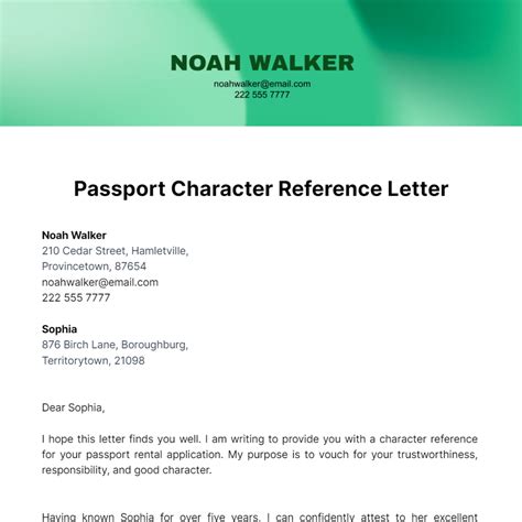 Free Passport Character Reference Letter Template To Edit Online