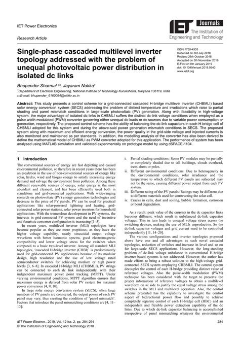 PDF Single Phase Cascaded Multilevel Inverter Topology Addressed With The Problem Of Unequal