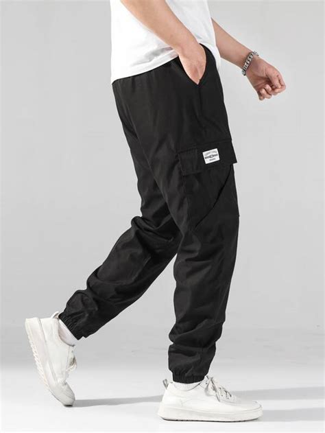 Manfinity Hypemode Men Letter Patched Detail Flap Pocket Side Drawstring Waist Cargo Pants