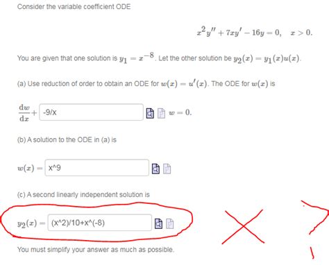 Solved Consider The Variable Coefficient ODE Chegg Com