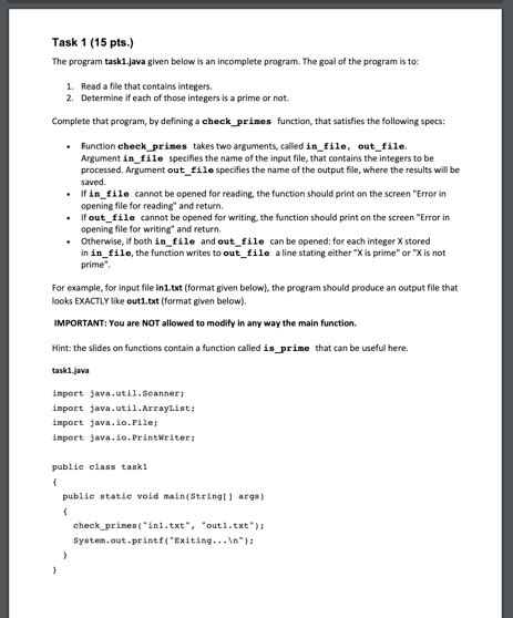 solved task 1 15 pts the program task1 java given below