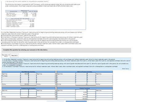 Solved 1 In The Raw Materials Inventory T Account Insert Chegg Com