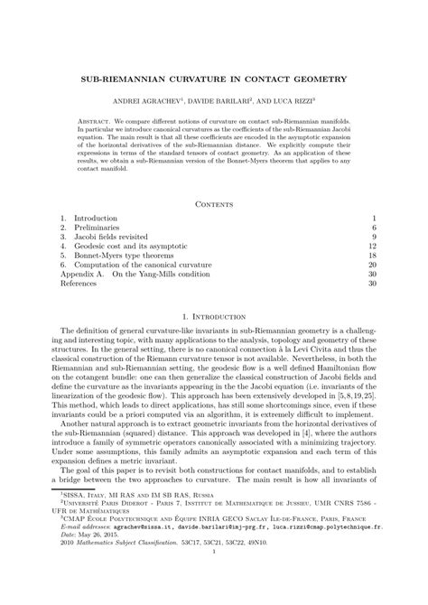Pdf Sub Riemannian Curvature In Contact Geometry