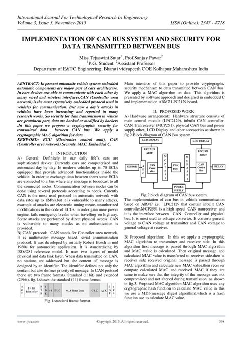 PDF IMPLEMENTATION OF CAN BUS SYSTEM AND SECURITY FOR DATA TRANSMITTED BETWEEN BUS
