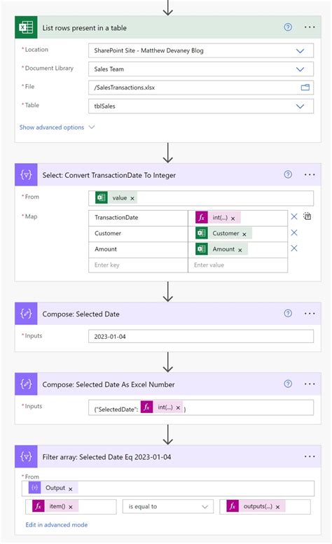 how to filter excel table rows in power automate text numbers dates