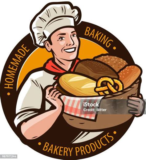 빵집 Bakeshop 로고 또는 상표입니다 홈 베이킹 빵 개념입니다 만화 벡터 일러스트 레이 션 로고에 대한 스톡 벡터 아트 및