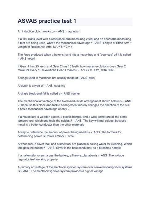 Asvab Practice Test 1 Complete Questions With 100 Correct Answers A