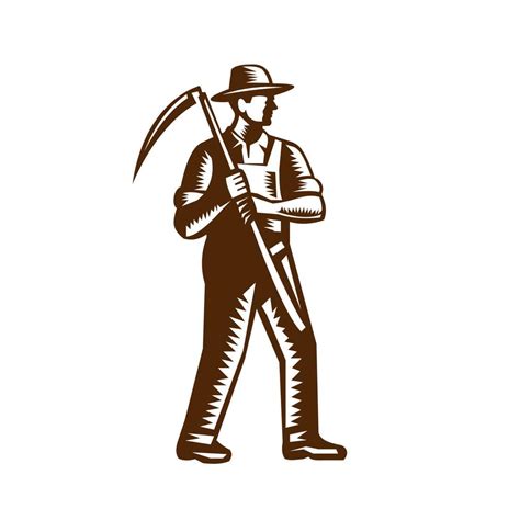 Organic Farmer Holding Scythe Woodcut 11608802 Vector Art At Vecteezy