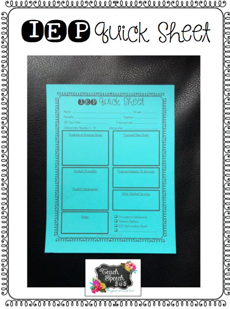 Iep Quick Sheet [freebie] Teach Speech 365