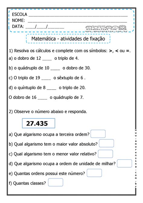 Atividades De Matemática 4º Ano Blog Ana Giovanna