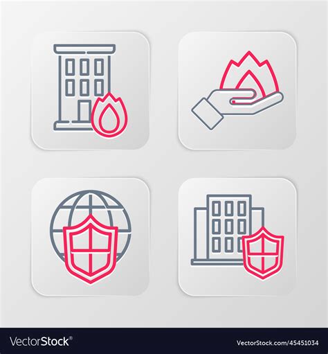 Set Line House With Shield Shield World Globe Vector Image