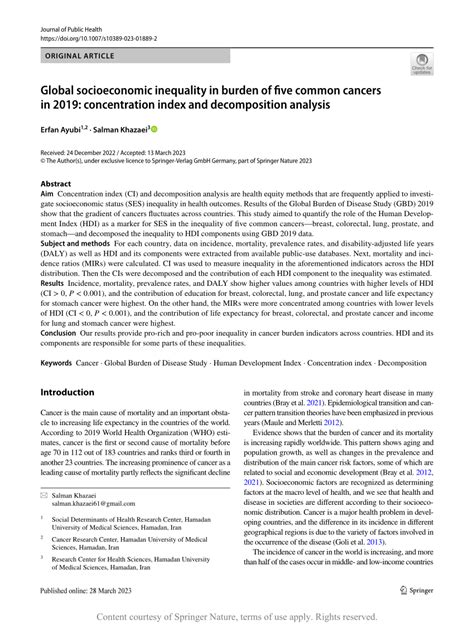 Global Socioeconomic Inequality In Burden Of Five Common Cancers In