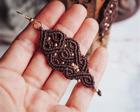 Micro Macrame Boho Earrings Ahimsa Tribal Bohemian Etsy