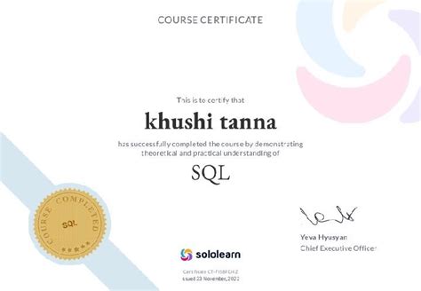 Khushi Tanna On Linkedin I Have Completed The Course Sql On Sololearn