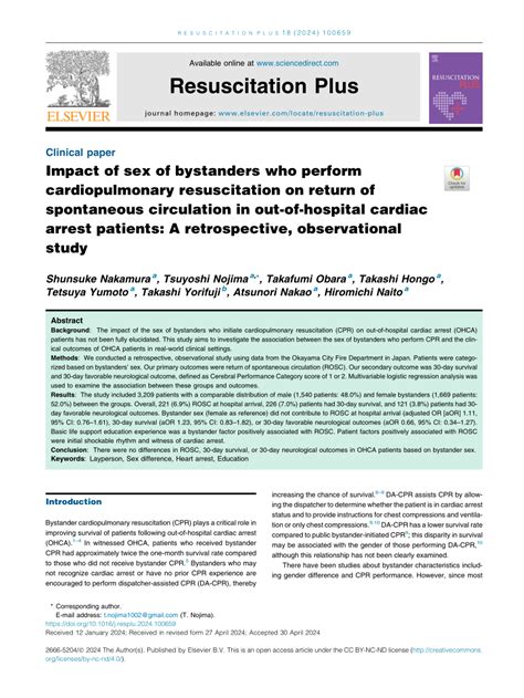 Pdf Impact Of Sex Of Bystanders Who Perform Cardiopulmonary