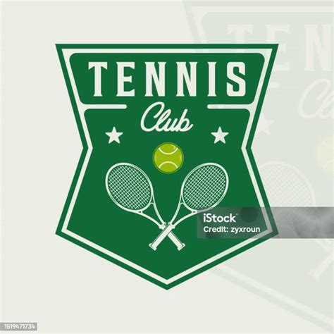 테니스 로고 엠블럼 벡터 일러스트레이션 템플릿 아이콘 그래픽 디자인의 라켓과 공 배지가 있는 클럽 또는 토너먼트의 스포츠 기호 또는 기호 Championship에 대한 스톡